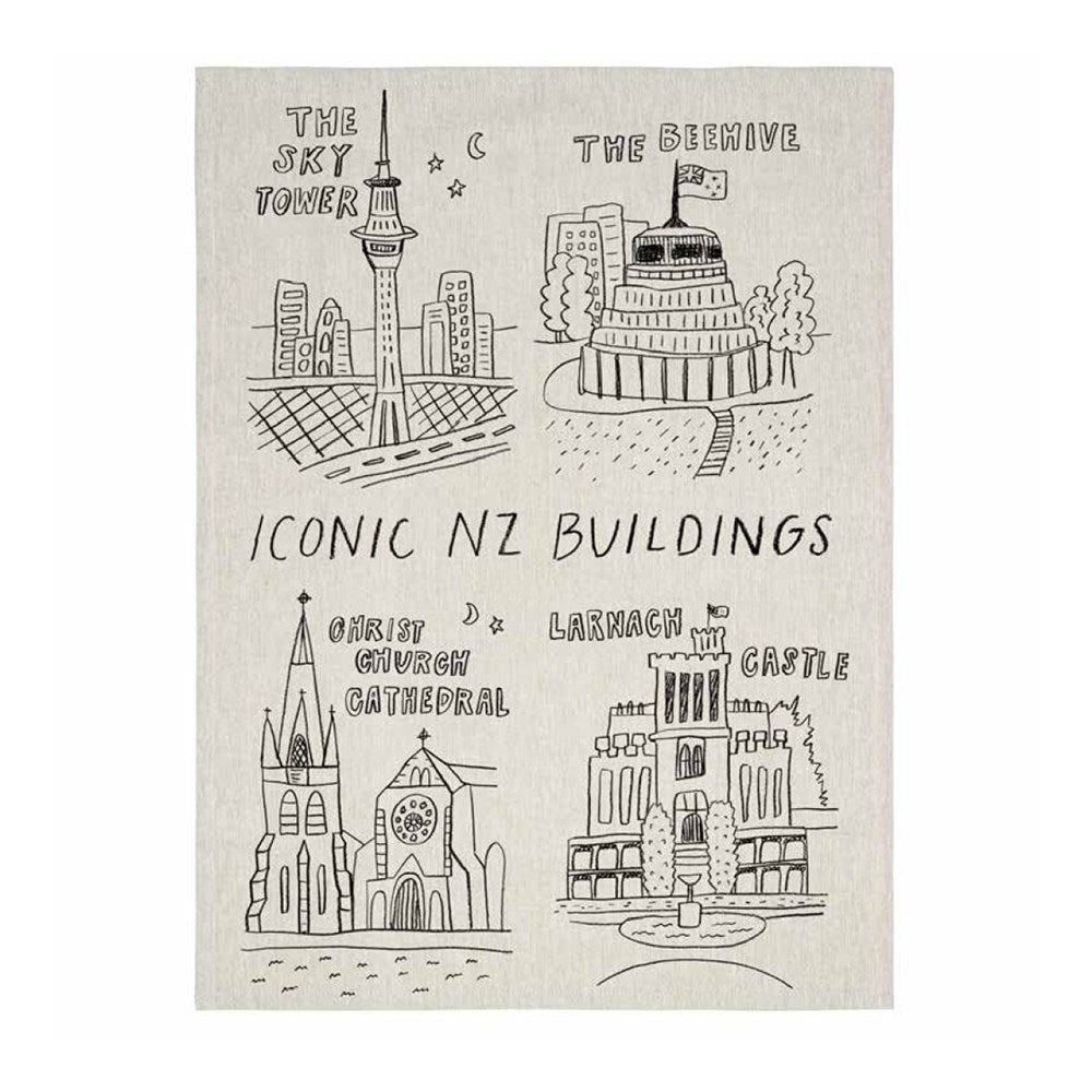Iconic Nz Buildings Tea Towel – Linens & More